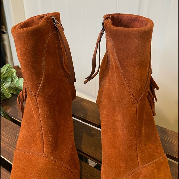 Toms | Shoes | Brand New Beautiful Suede Fringe Heel Ankle Boots | Poshmark